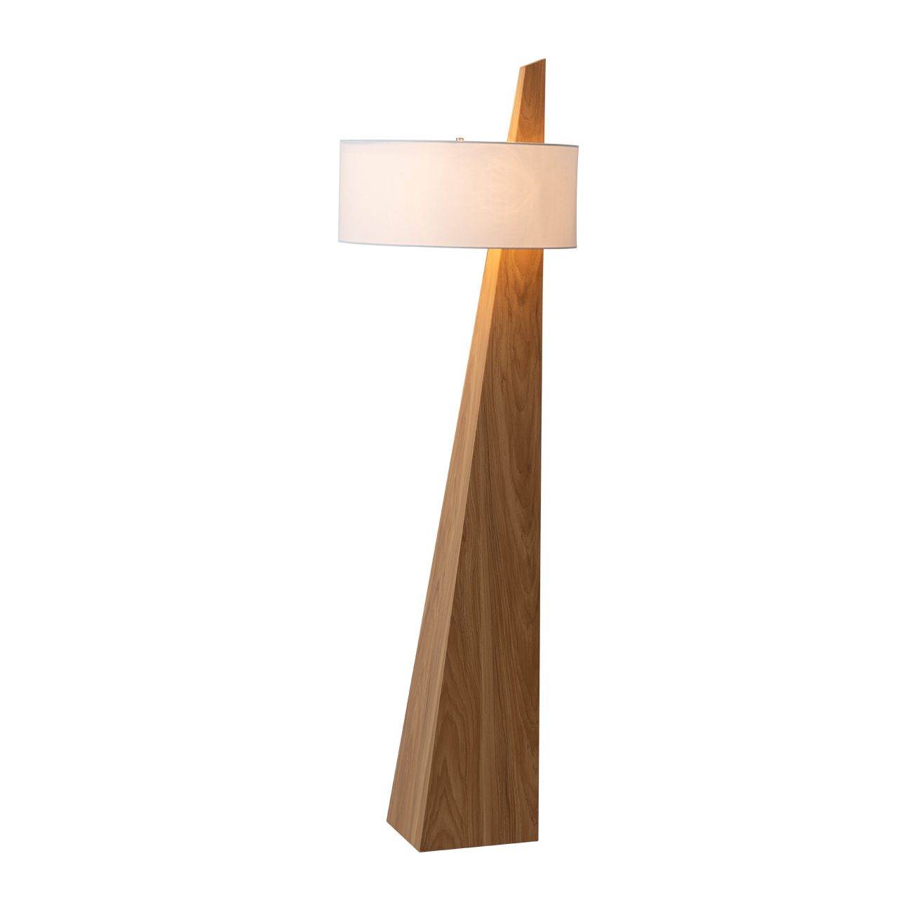 Obelisk Floor Lamp – Natural Ash Wood Finish, White Cotton-Linen Shade ...