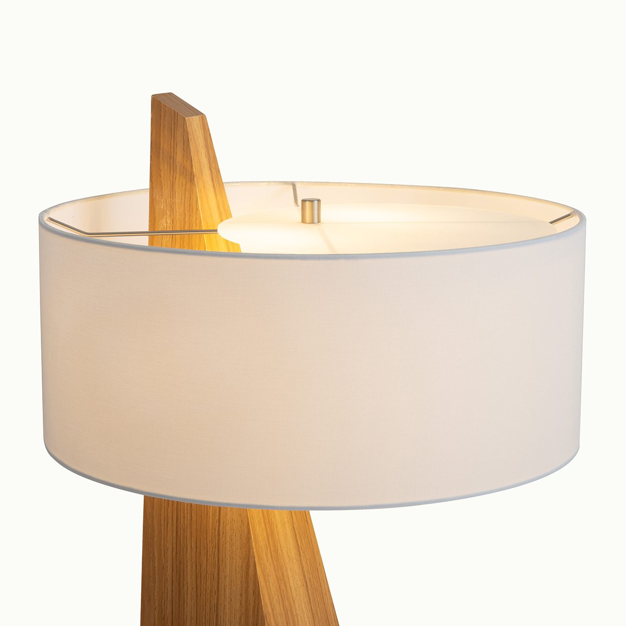 Obelisk Table Lamp – Natural Ash Wood Finish, White Cotton-Linen Shade ...