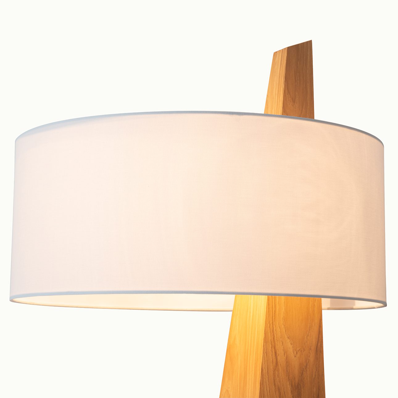 Obelisk Floor Lamp – Natural Ash Wood Finish, White Cotton-Linen Shade ...