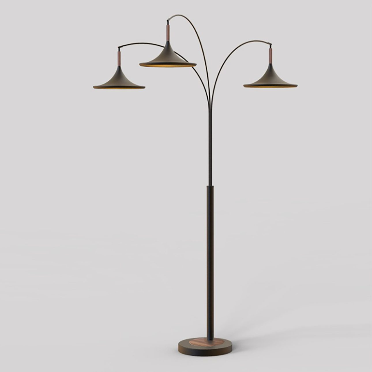 Lodi 3-Light Arc Floor Lamp - Matte Black, Walnut